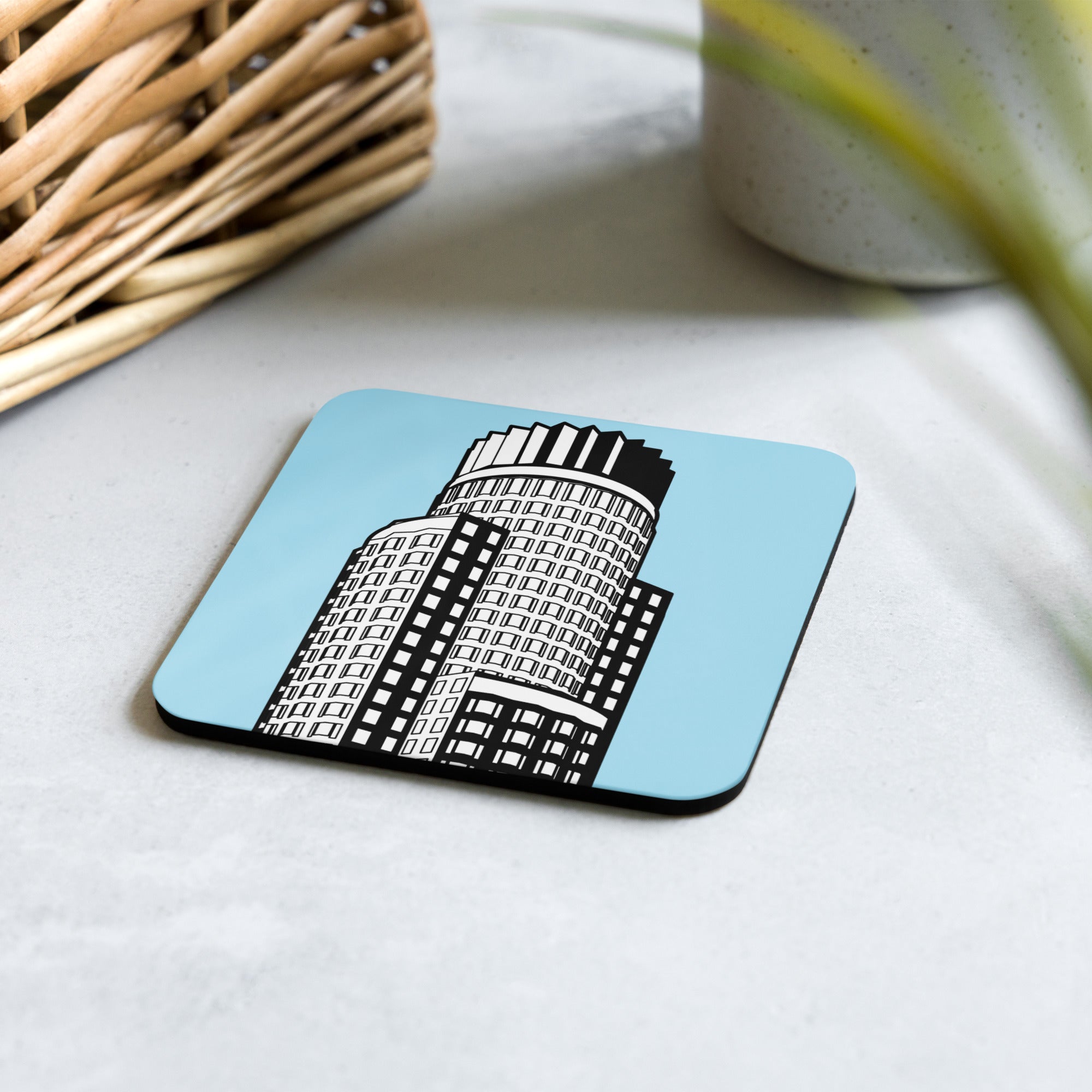 Library Tower / US Bank Tower LA Blue Cork-Back Coaster