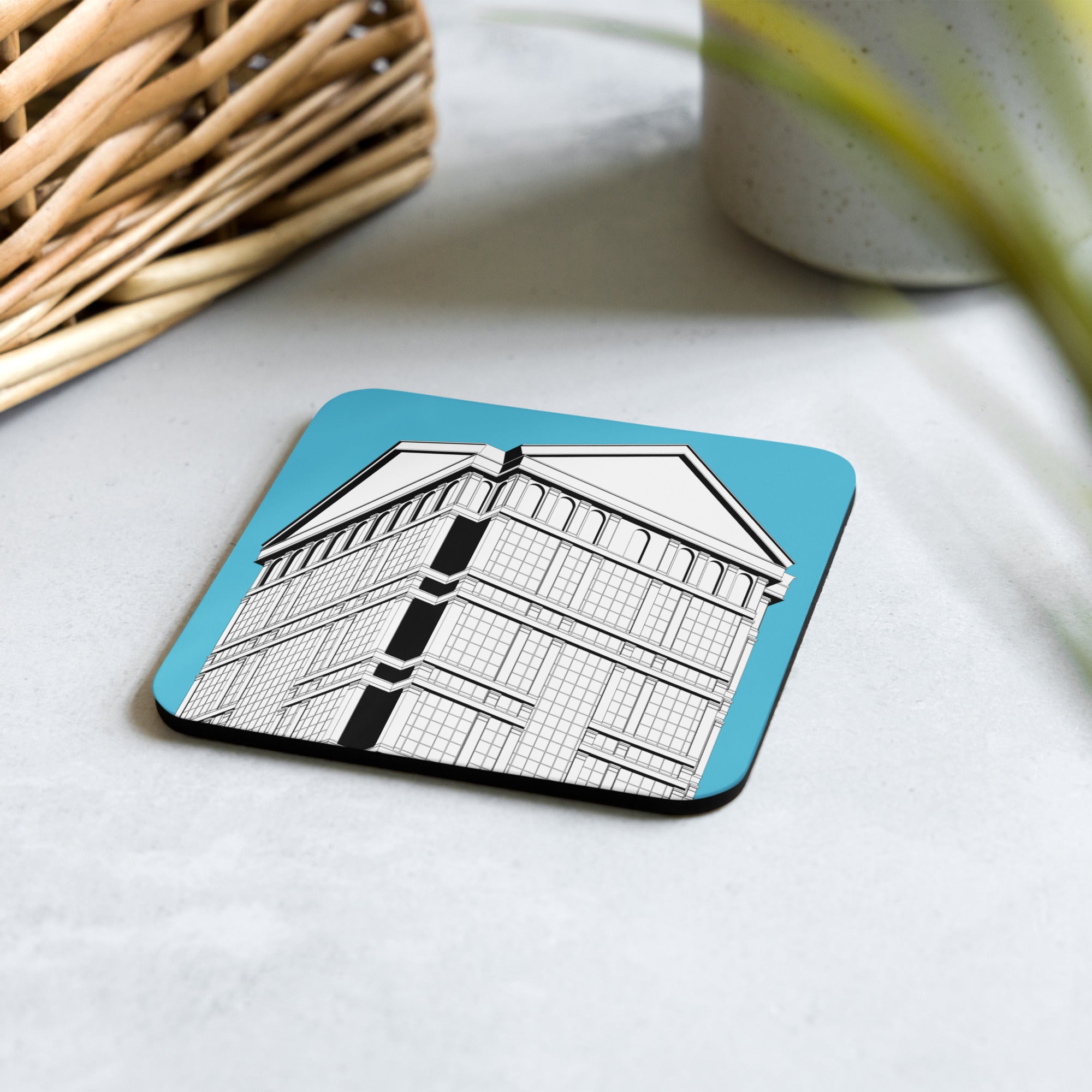 77 West Wacker Drive Blue Cork-back Coaster