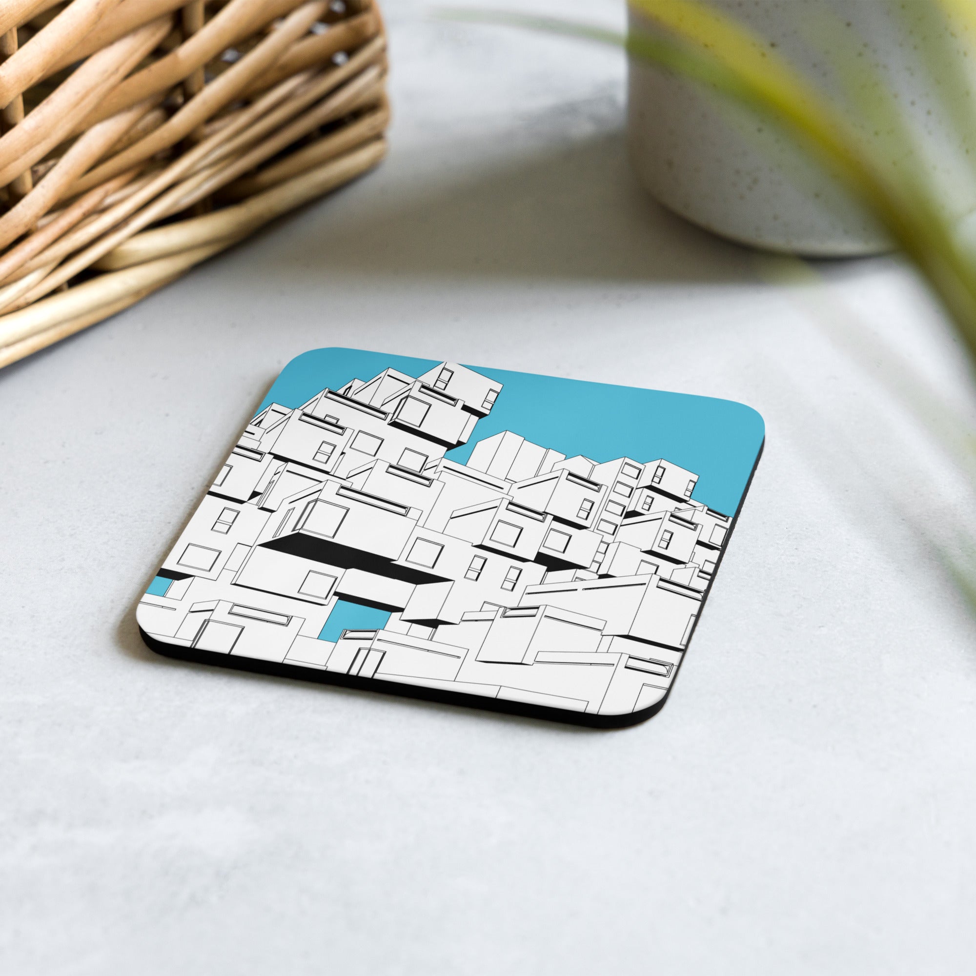 Habitat '67 Blue Cork-back Coaster – Moshe Safdie Brutalist Icon ...