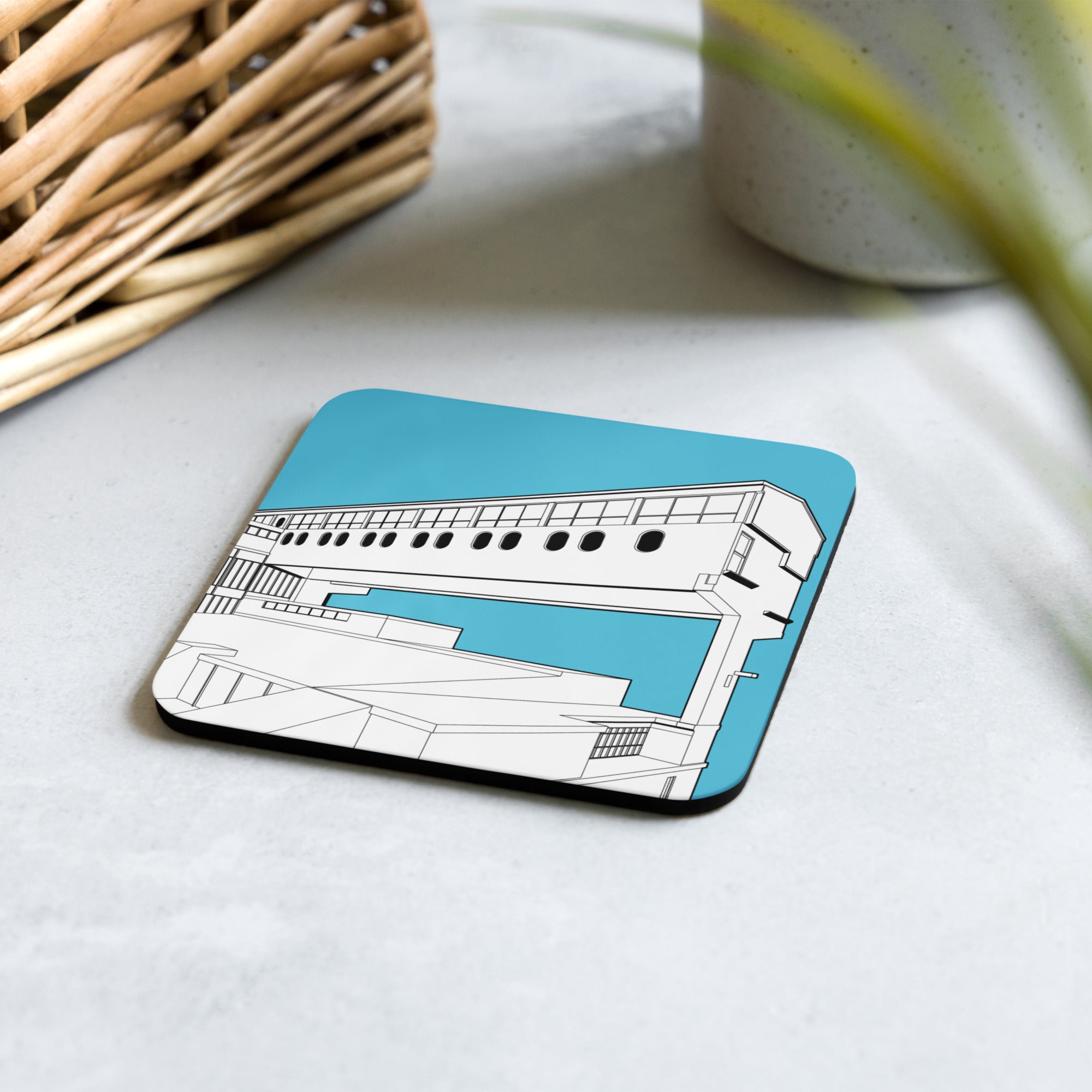 Cumbernauld Town Centre Blue Cork-back Coaster | Geoffrey Copcutt ...