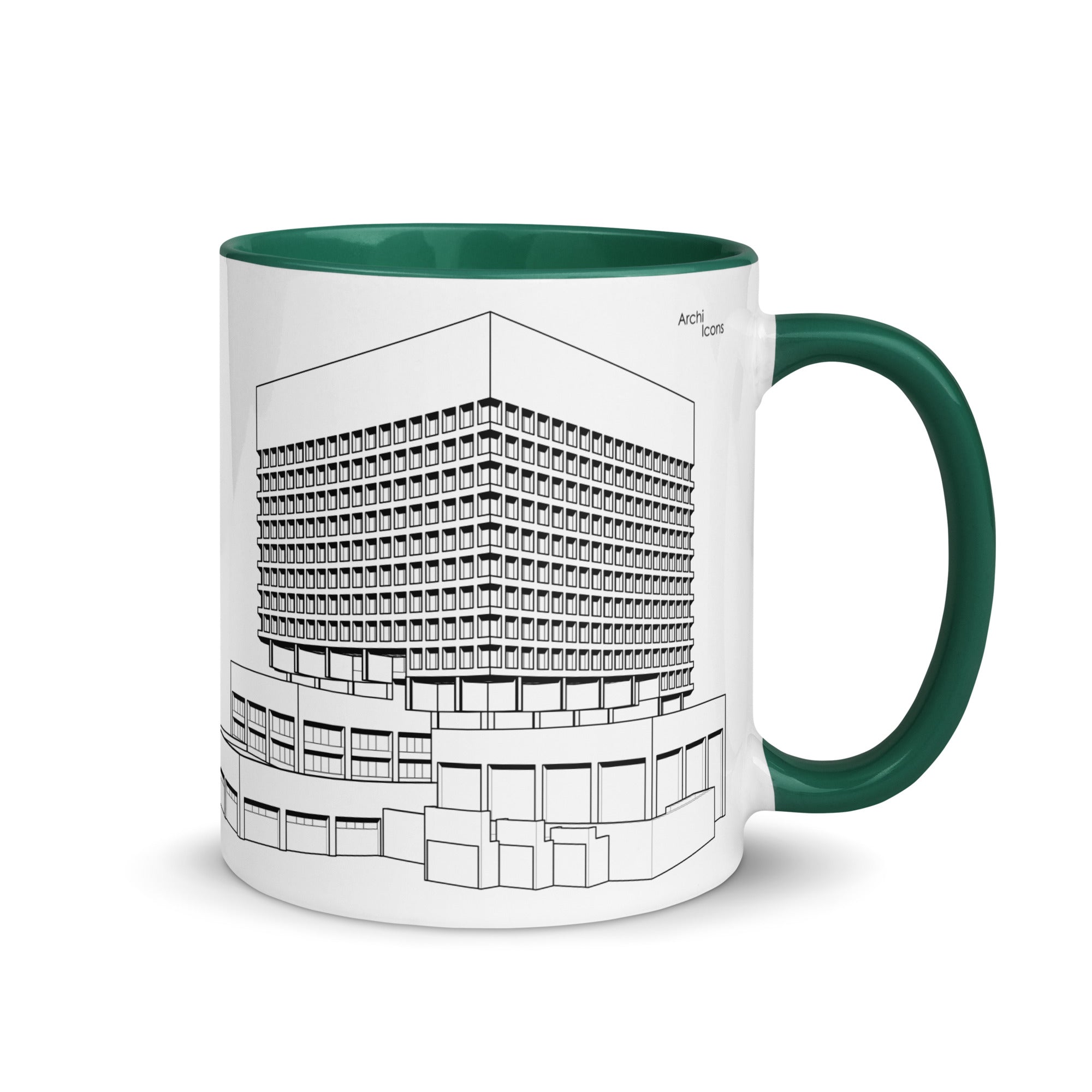One Police Plaza Different Coloured Mugs | Gruzen Brutalist Inverted ...