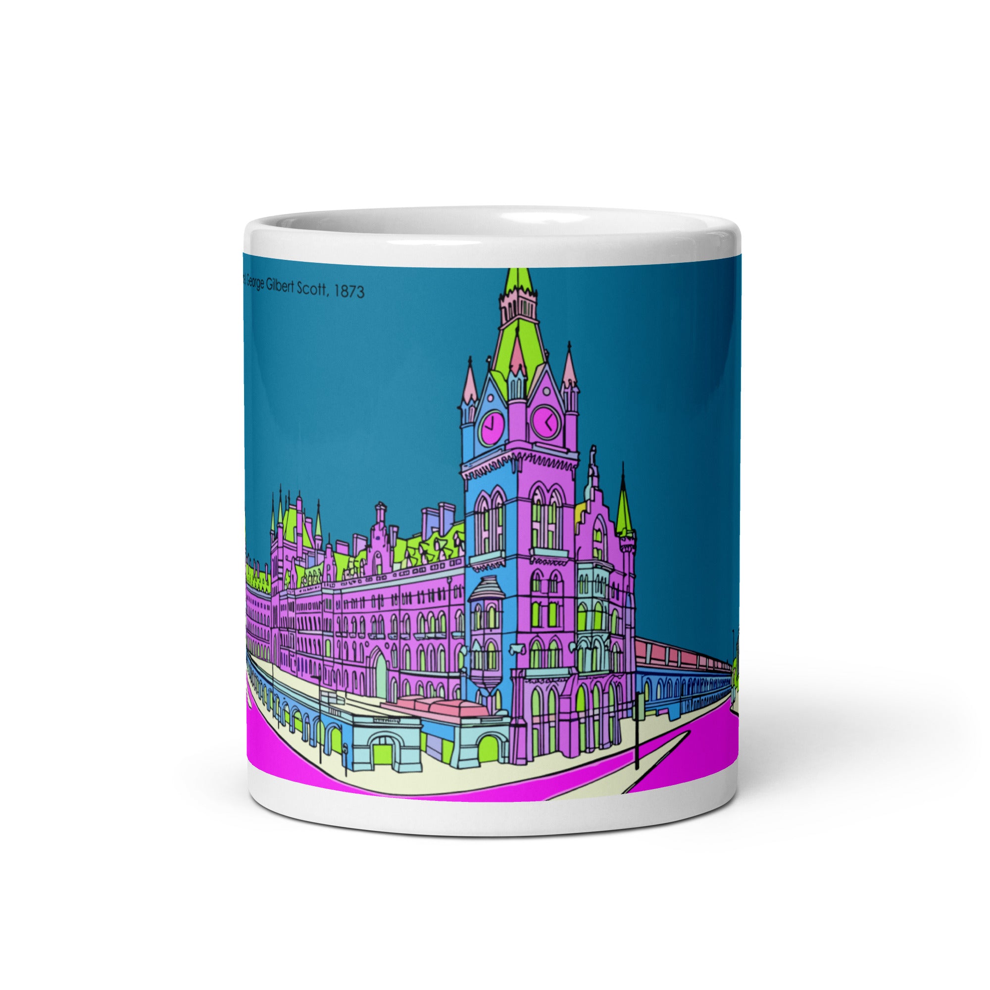 St Pancras Colour Illustration Blue Background Mugs
