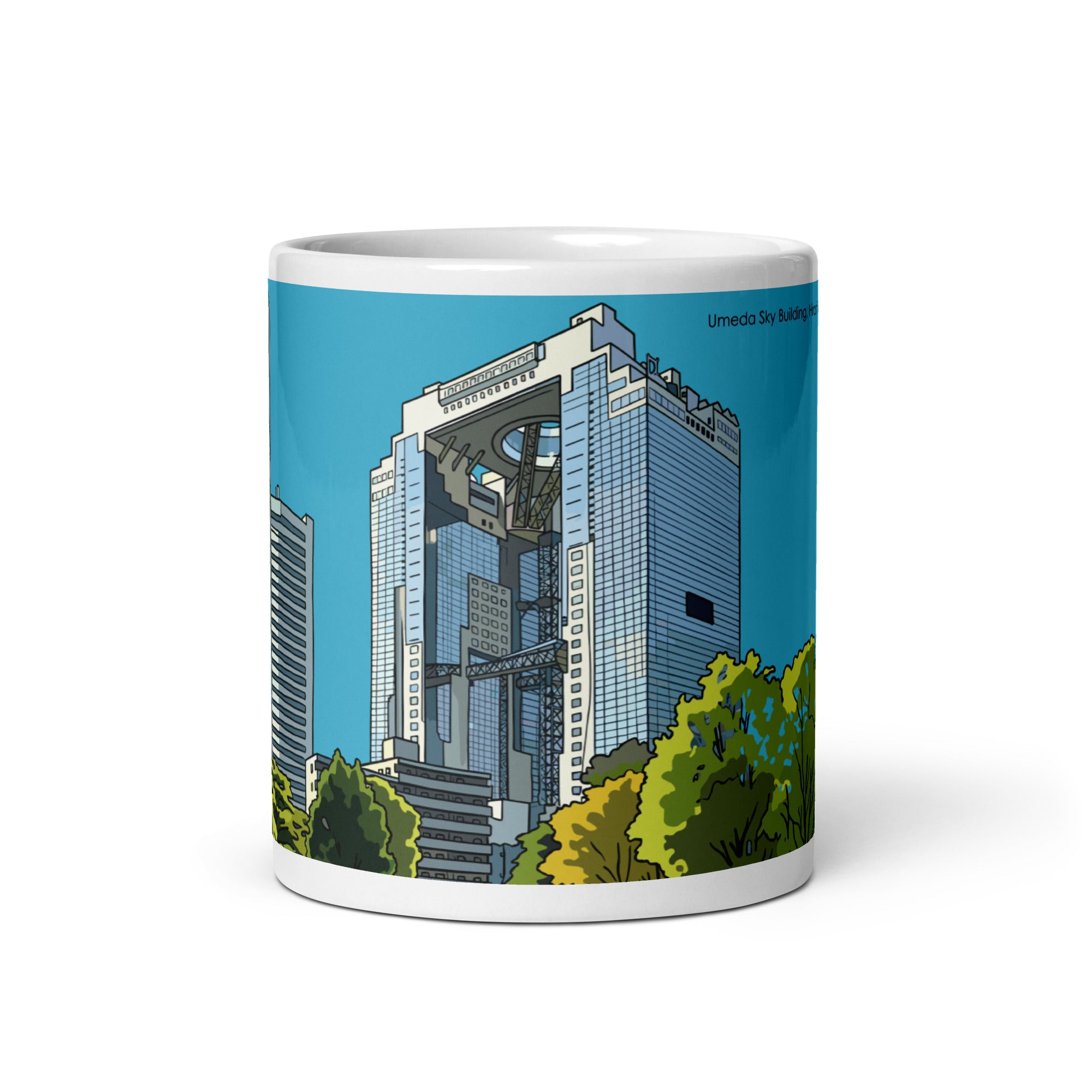 Umeda Sky Building Colour Illustration Blue Background Mugs