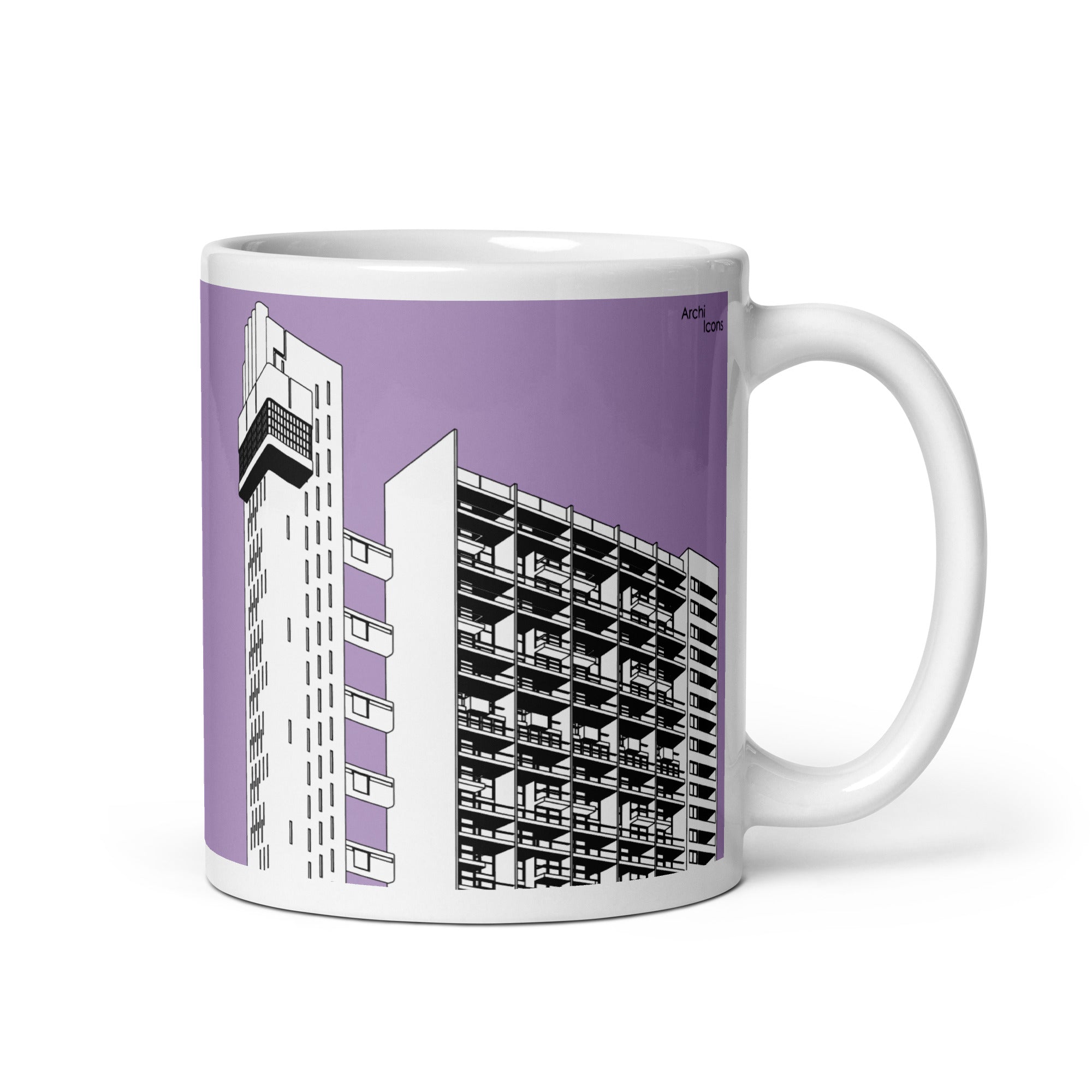 Trellick Tower Lilac Mugs - Ernő Goldfinger Brutalist Architecture Gift ...